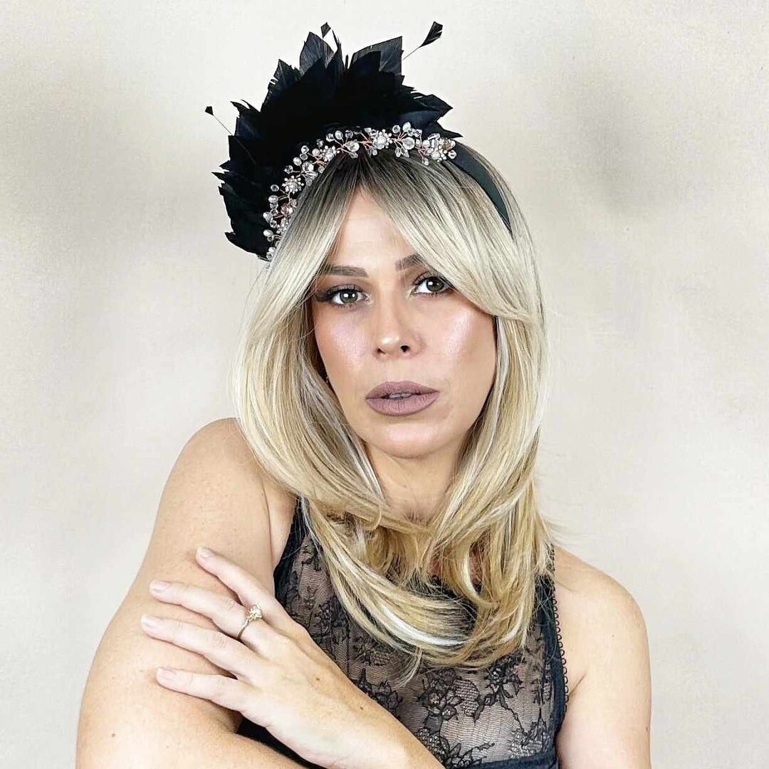 Black Fascinator for Races Black Feather Jewelled Fascinator Melbourne ...