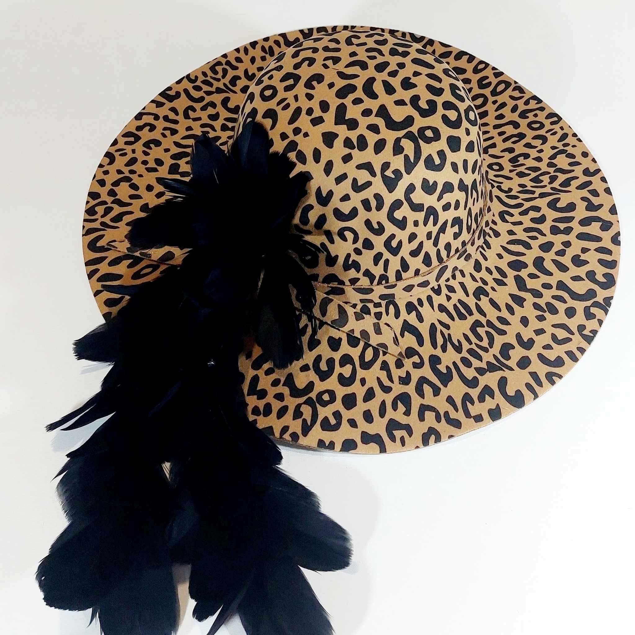 Leopard Feather Hat for Races Felt Hat With Feathers for Festivals ...