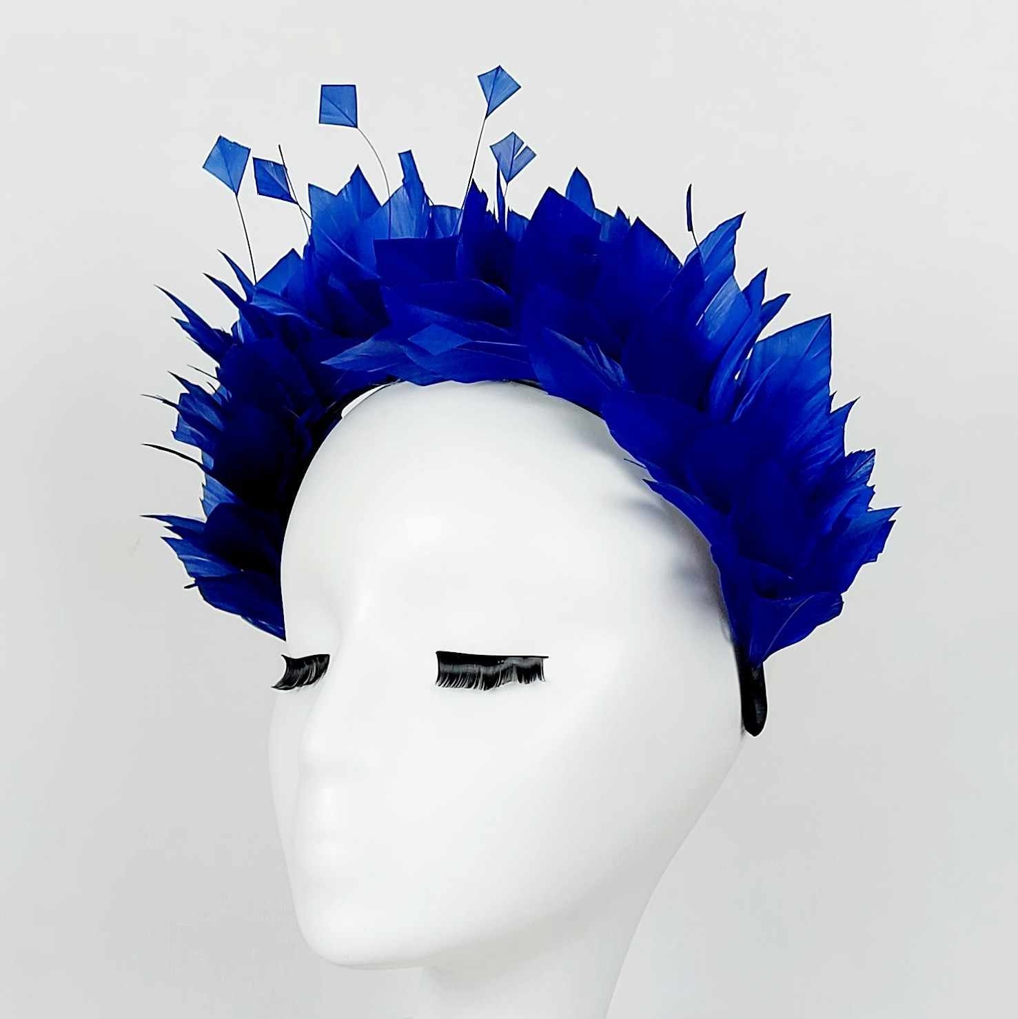 Royal Blue Feather Crown for Races Blue Feather Fascinator for ...