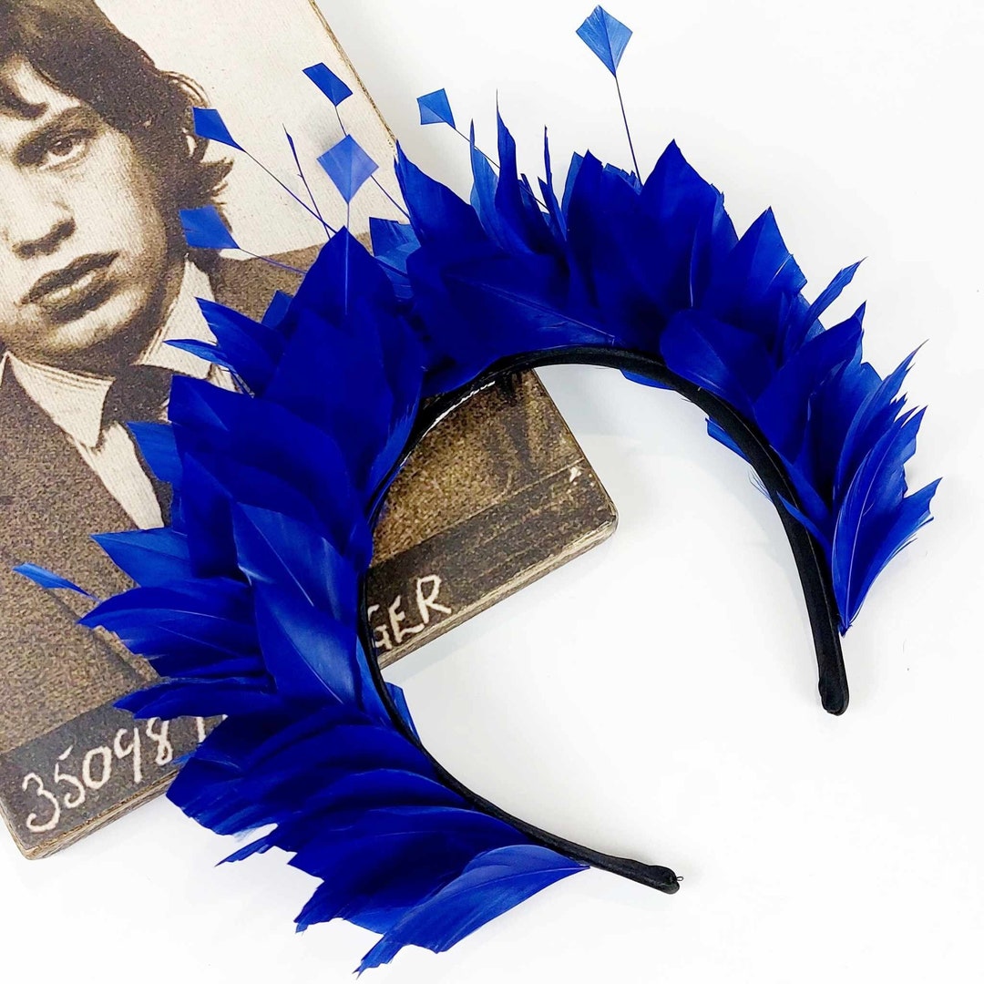 Royal Blue Feather Crown for Races Blue Feather Fascinator for ...