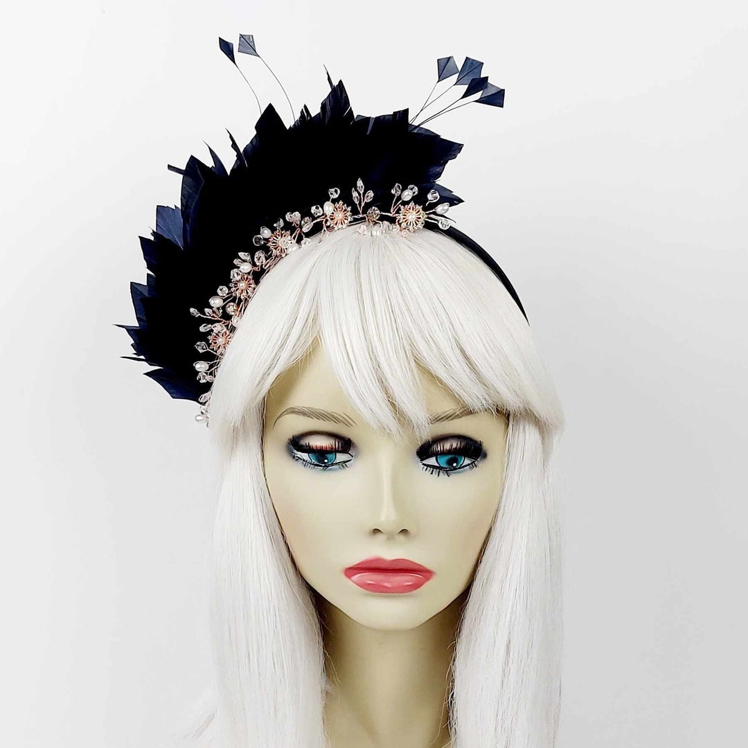 Navy Blue Feather Fascinator for Races Feather Headband for Races ...