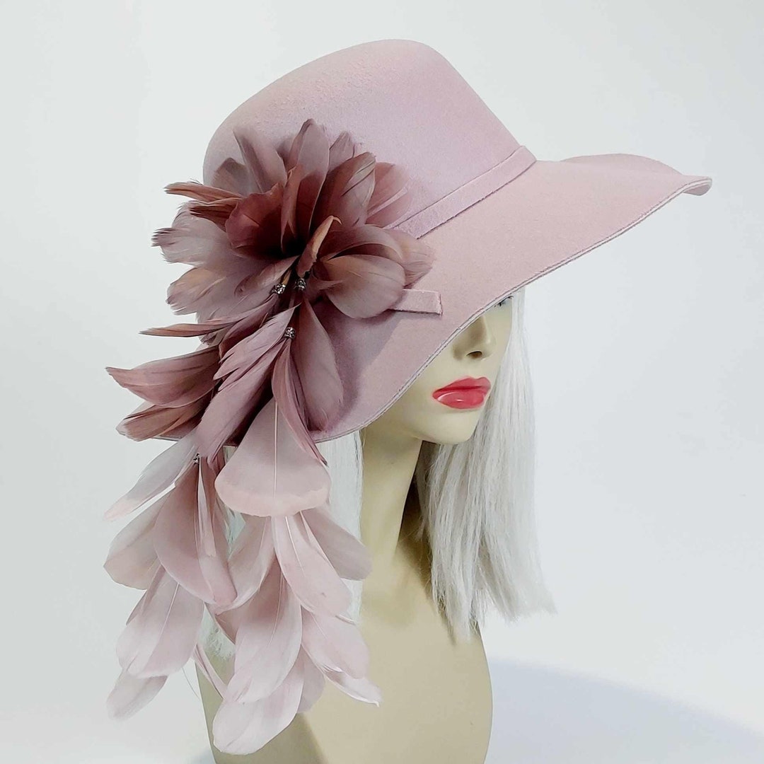 Dusty Pink Ombré Feather Hat Kentucky Derby Race Hat Dusty Pink Felt ...