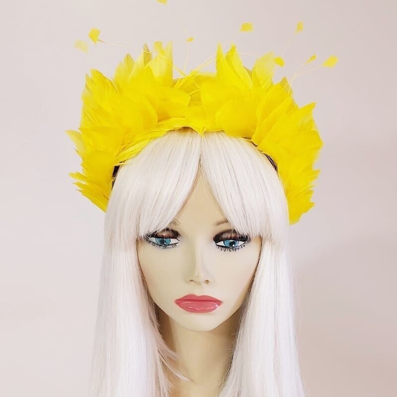 Yellow Feather Crown for Races Feather Fascinator for Weddings Feather ...