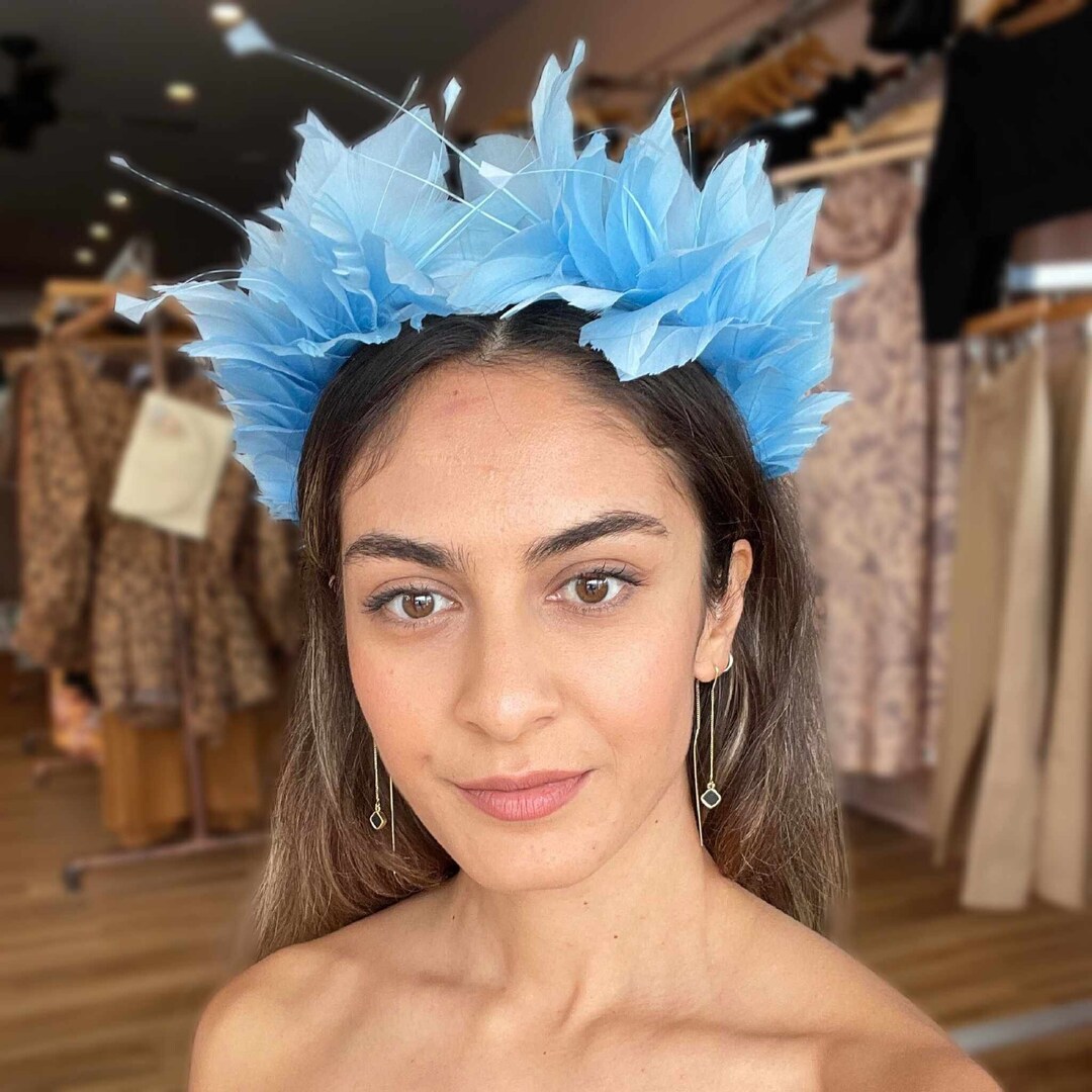 Blue Feather Crown for Races Feather Fascinator for Weddings Feather ...