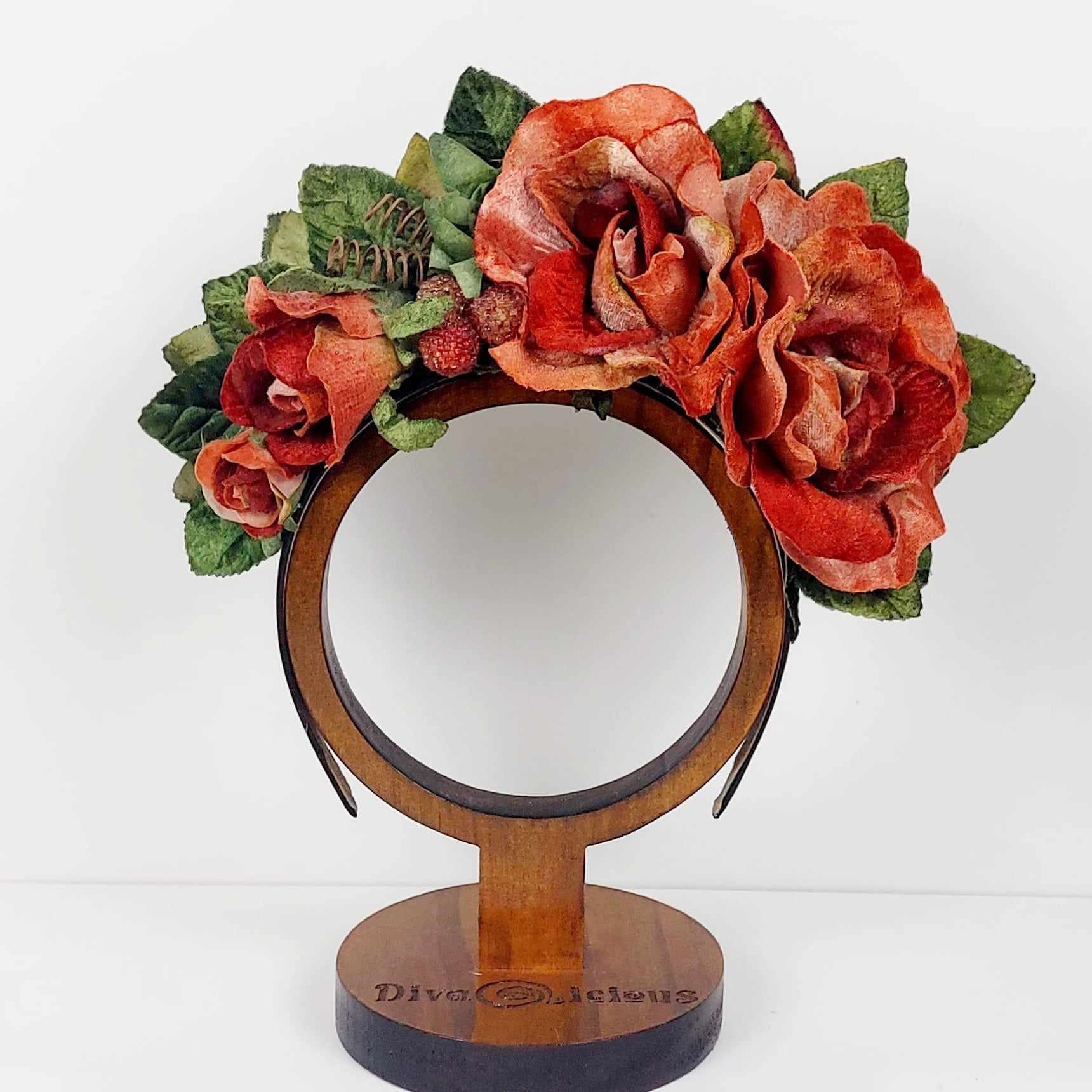 Rust Orange Velvet Rose Headpiece for Races Flower Headband for Wedding ...