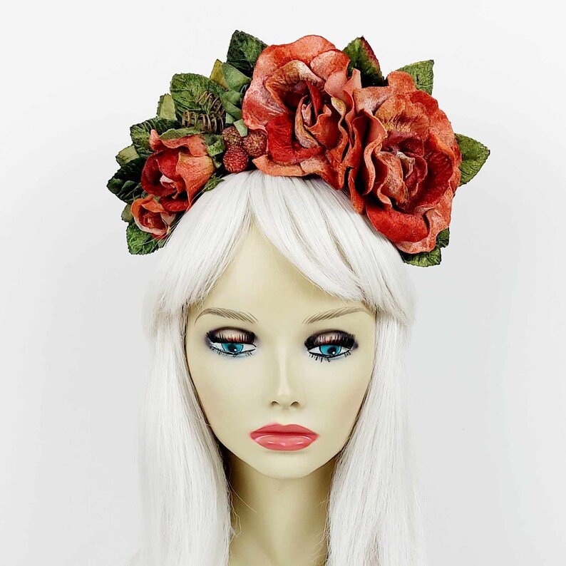 Rust Orange Velvet Rose Headpiece for Races Flower Headband for Wedding ...