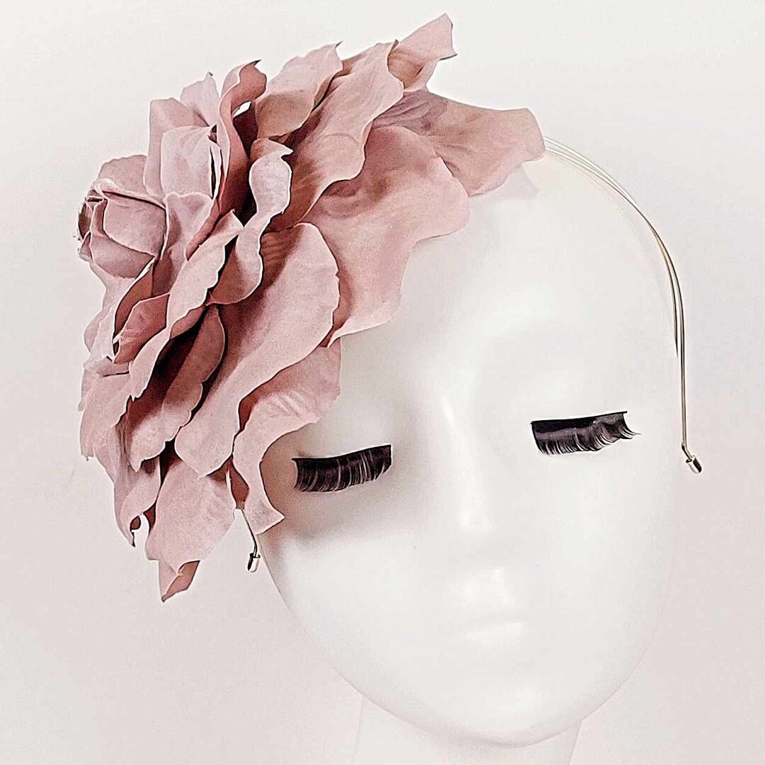 Mauve Pink Large Flower Headpiece and Gold Metal Headband for Races ...