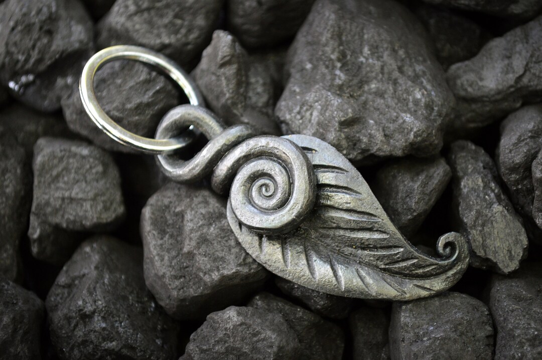 Forged Leaf Keychain With a Spiral / Blacksmith Made Keyring / - Etsy