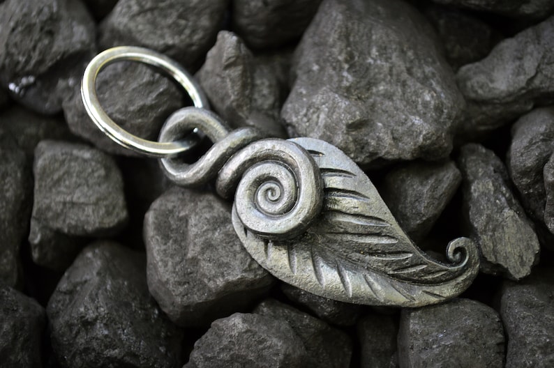Forged Leaf Keychain With a Spiral / Blacksmith Hand Made Keyring - Etsy