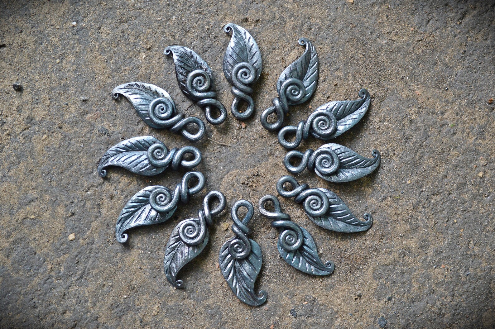 Forged Leaf Keychain With a Spiral / Blacksmith Hand Made Keyring - Etsy