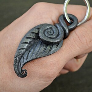 Forged Leaf Keychain With a Spiral / Blacksmith Hand Made Keyring - Etsy