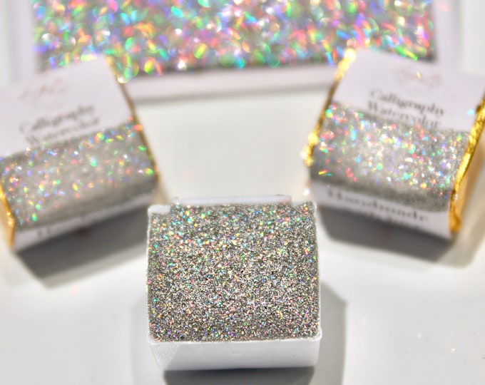 Calligraphy Ink Pan - Xena - Holographic Silver Glitter Watercolor ...