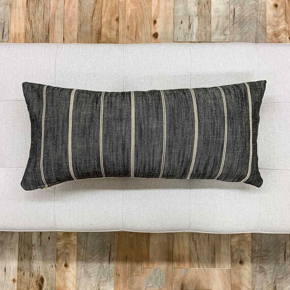 Long Lumbar Pillow Black Striped Pillow PEARCE Black and | Etsy