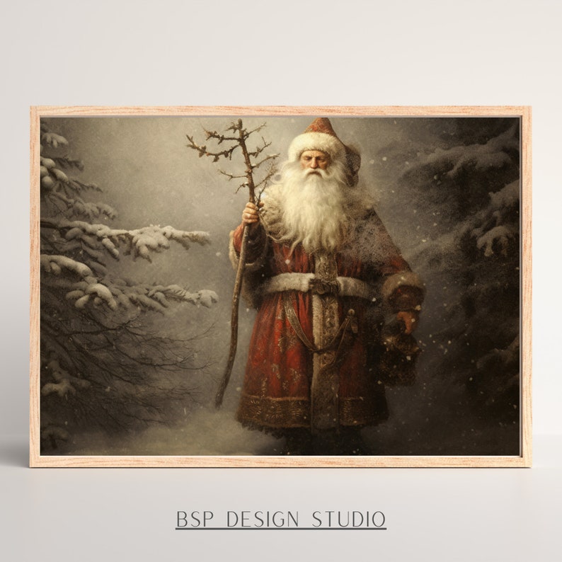 Classic Christmas Wall Art | Father Christmas | Printable Vintage Oil ...