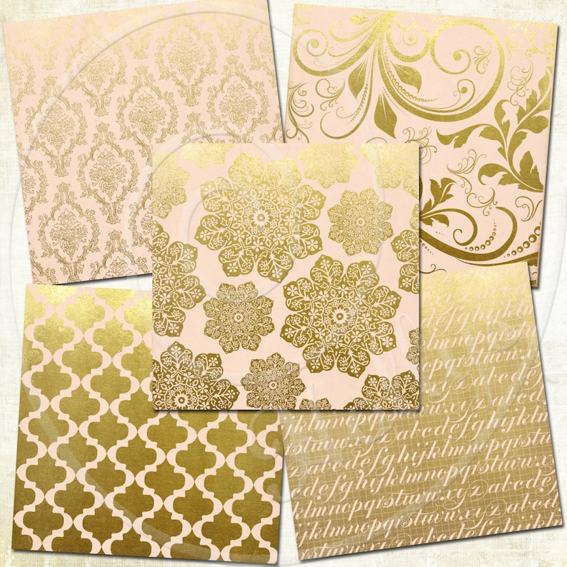 Digital Gold Foil and Blush Backgrounds 12x12 Scrapbook Paper - Etsy