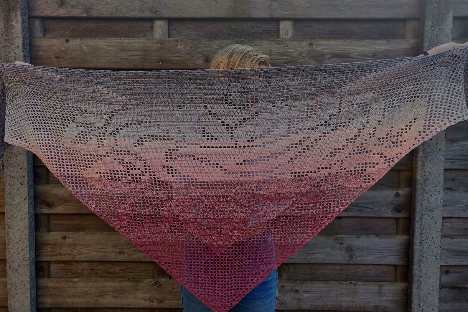Filet Crochet Shawl in Beautiful and Soft Colors With a Rose - Etsy