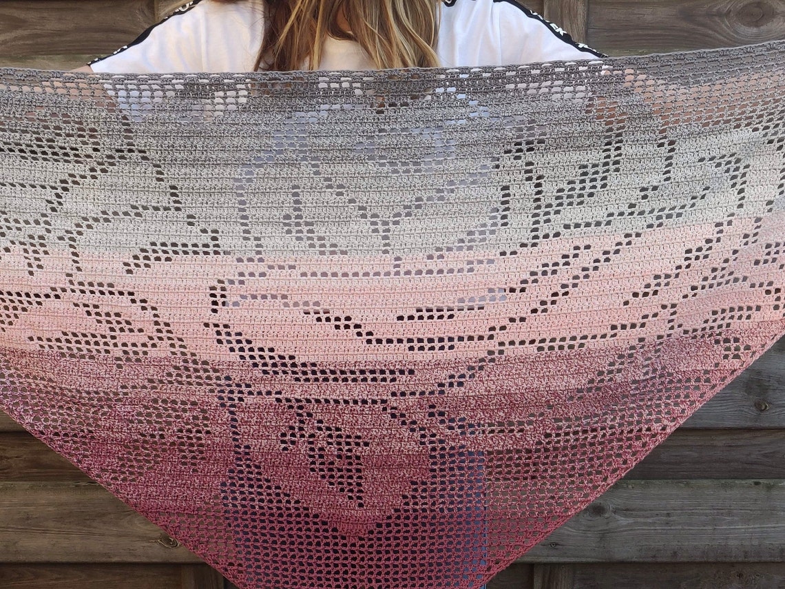 Filet Crochet Shawl in Beautiful and Soft Colors With a Rose - Etsy