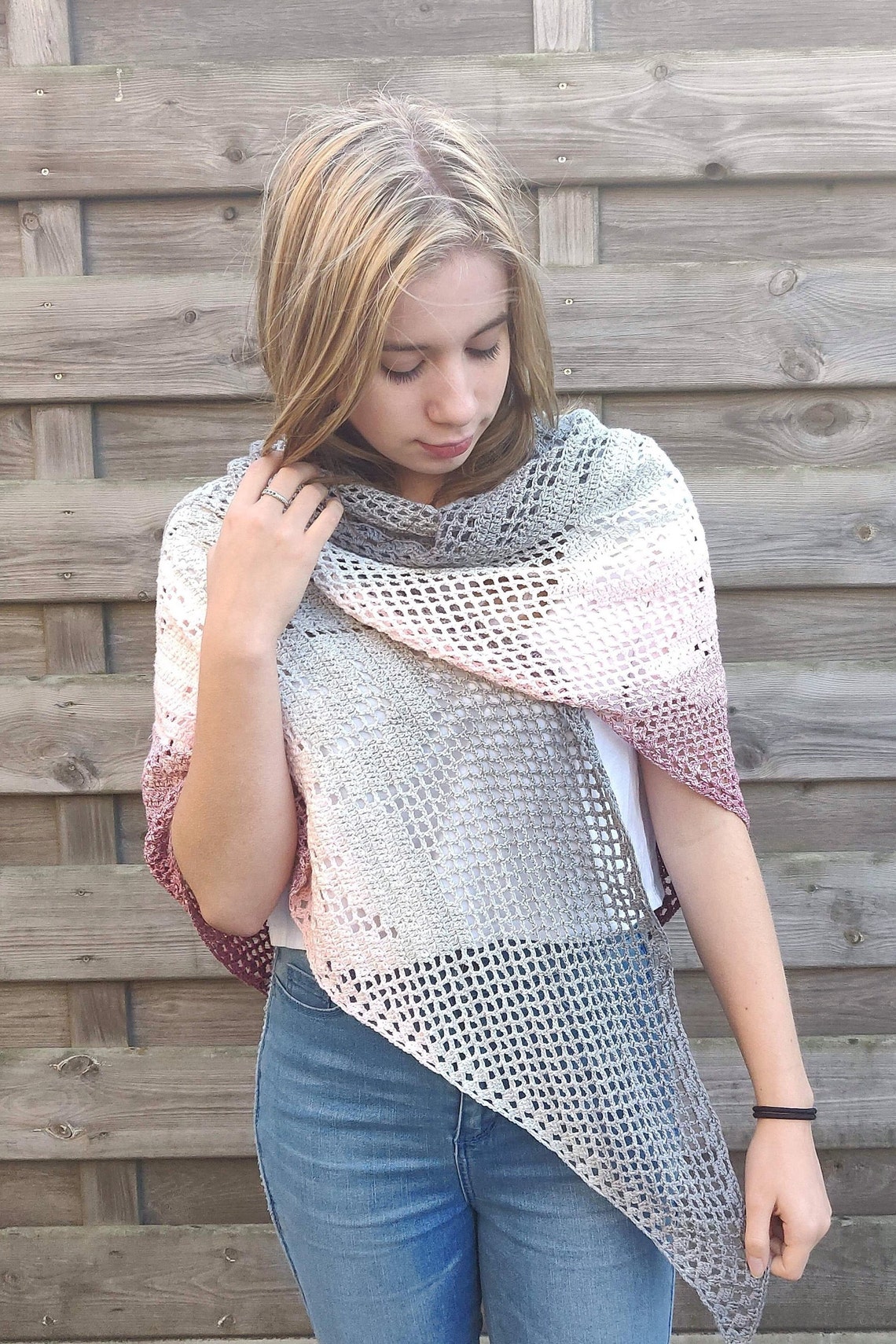 Filet Crochet Shawl in Beautiful and Soft Colors With a Rose - Etsy