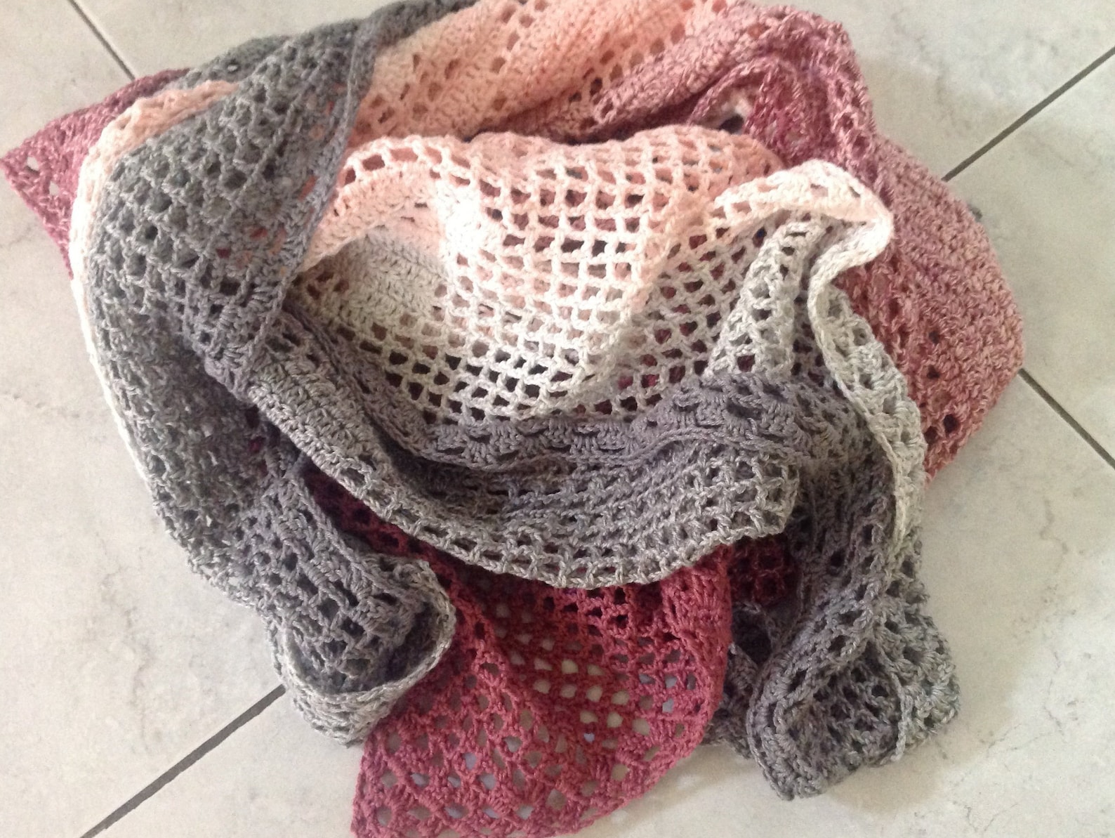 Filet Crochet Shawl in Beautiful and Soft Colors With a Rose | Etsy