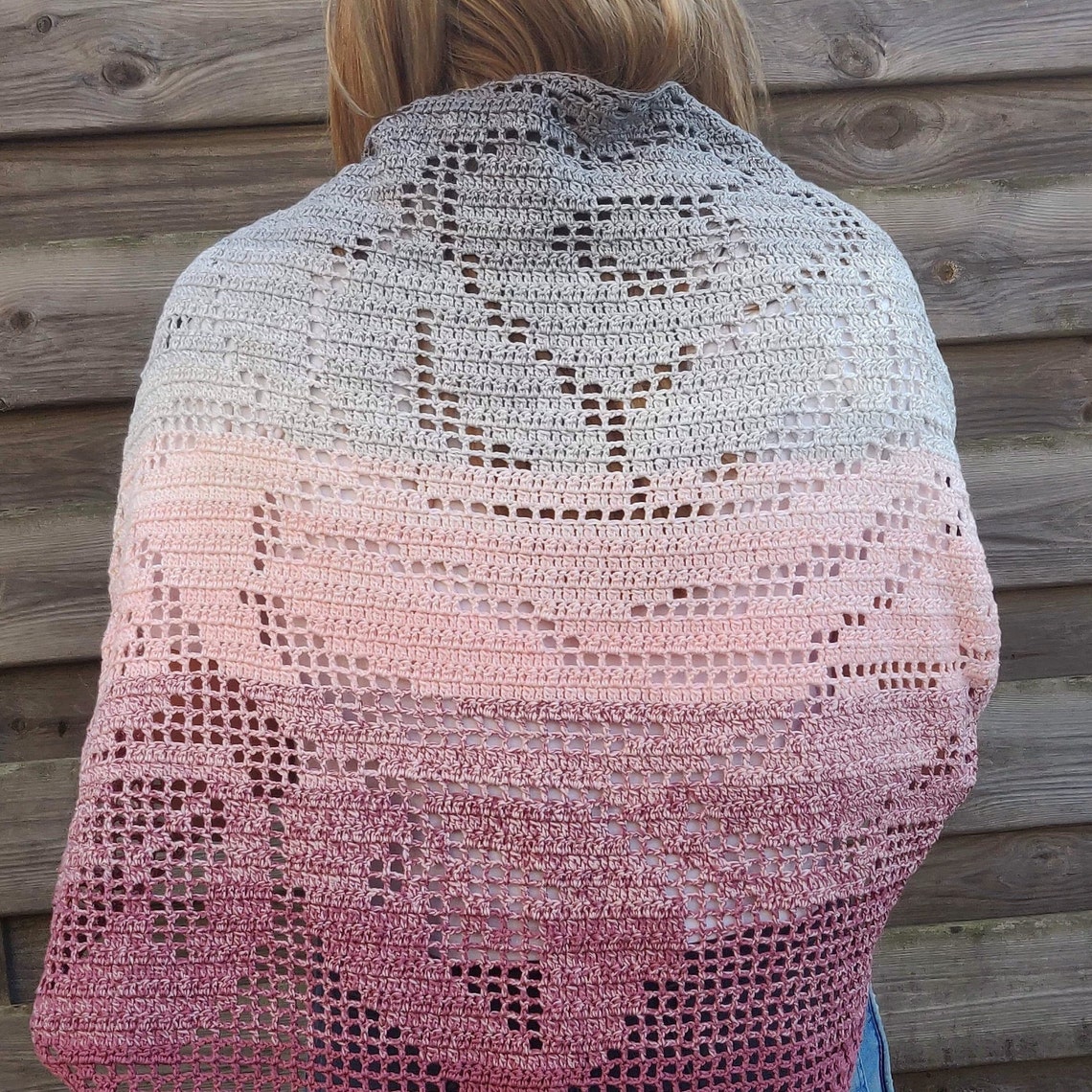 Filet Crochet Shawl in Beautiful and Soft Colors With a Rose - Etsy