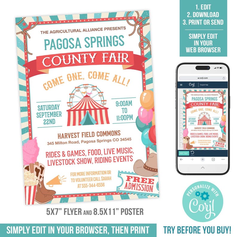 County Fair Flyer | Community Fun Fair Event Poster | Printable ...