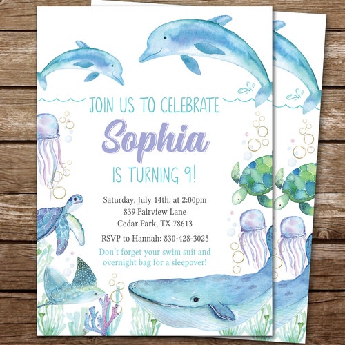 Dolphin Birthday Invitation Under the Sea Invite Instant - Etsy