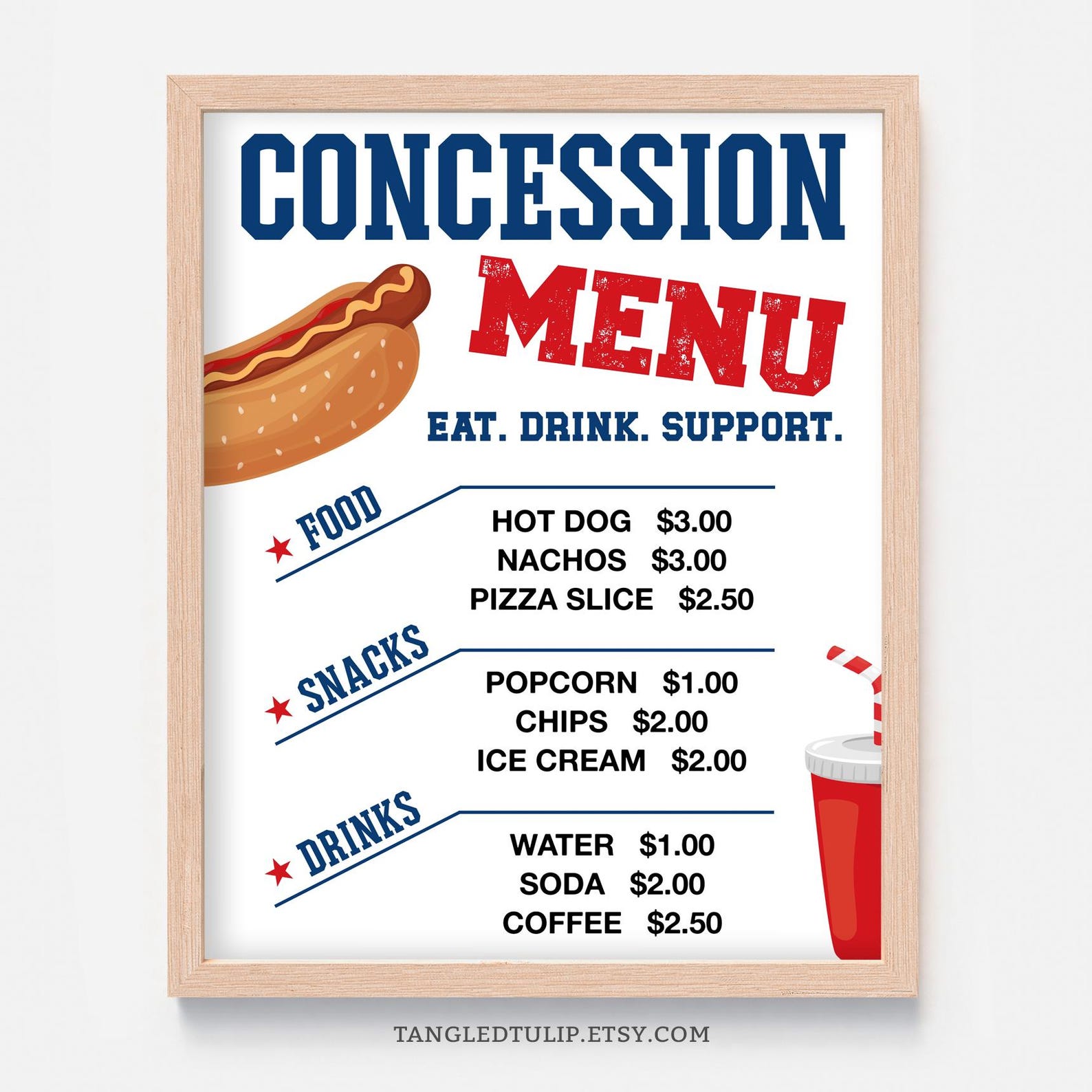 Concession Menu Poster | Refreshment Stand Price List | Printable ...