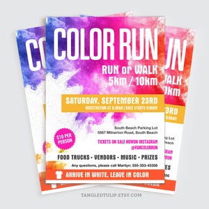 Editable Color Run Flyer and Poster, Color Run Event Invitation ...