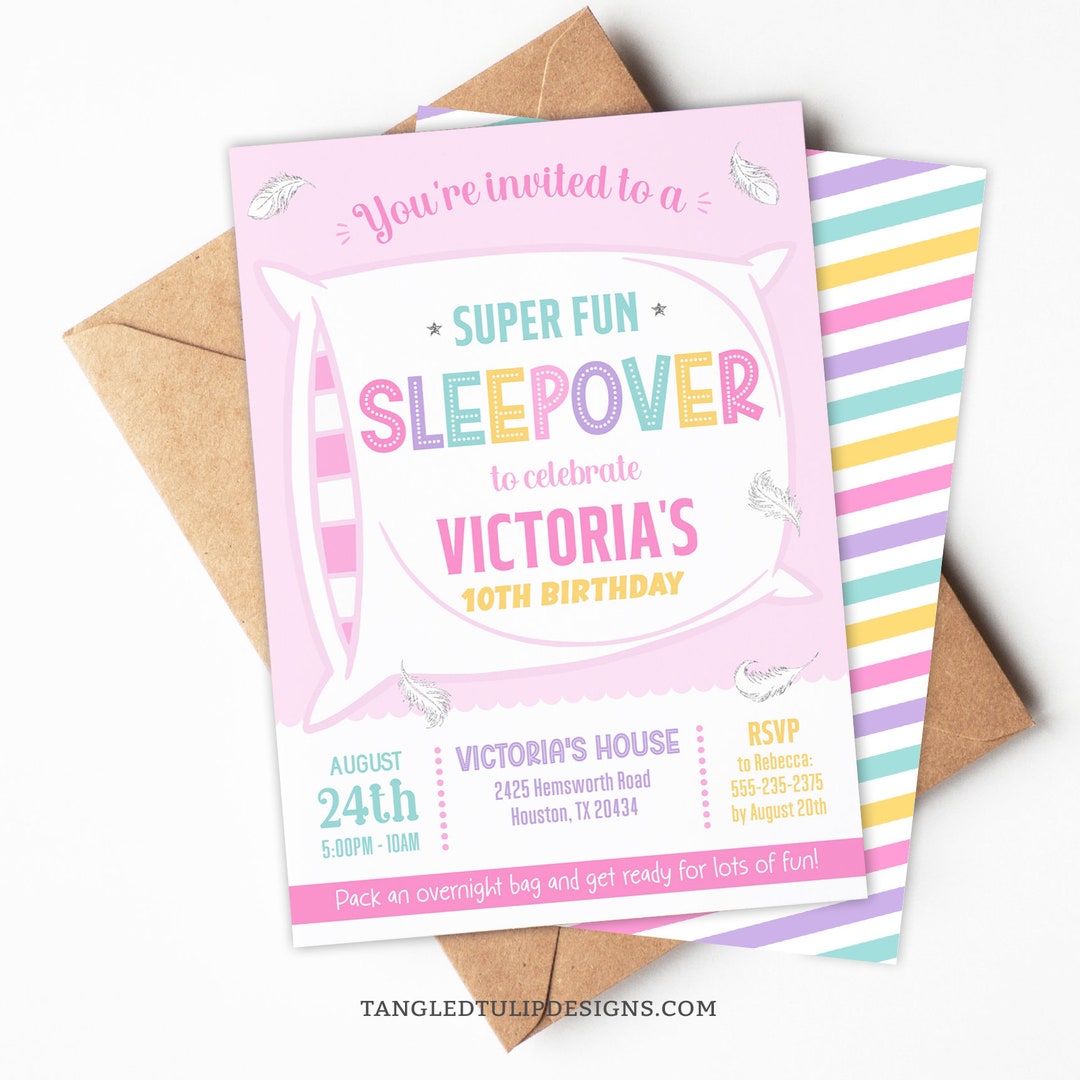 Editable Sleepover Birthday Invitation for Girls, Sleepover Party ...
