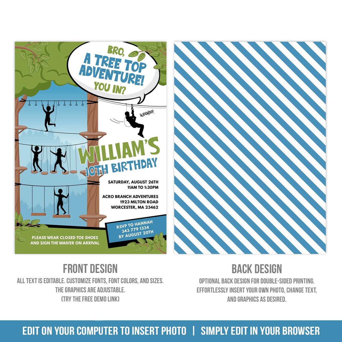 Rope Course Birthday Invitation | Boy Zipline Tree Top Adventure Party ...