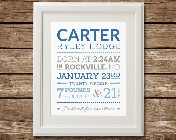 Custom Personalized Nursery Baby Birth Print, Personalized Birth Stats ...