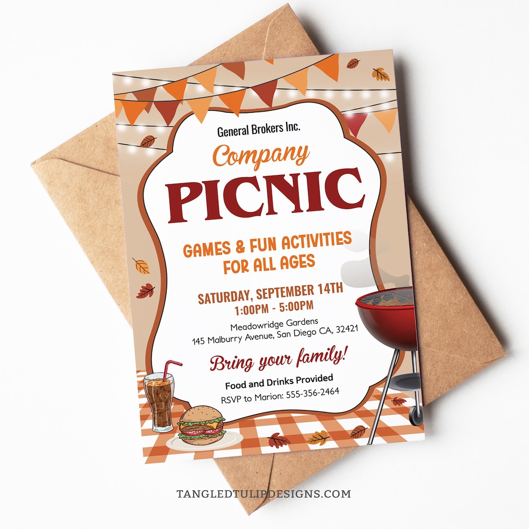 Fall Company Picnic Invitation, Editable Staff Appreciation Picnic ...