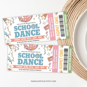 Editable School Dance Tickets, School Dance Ticket Template, School PTA ...
