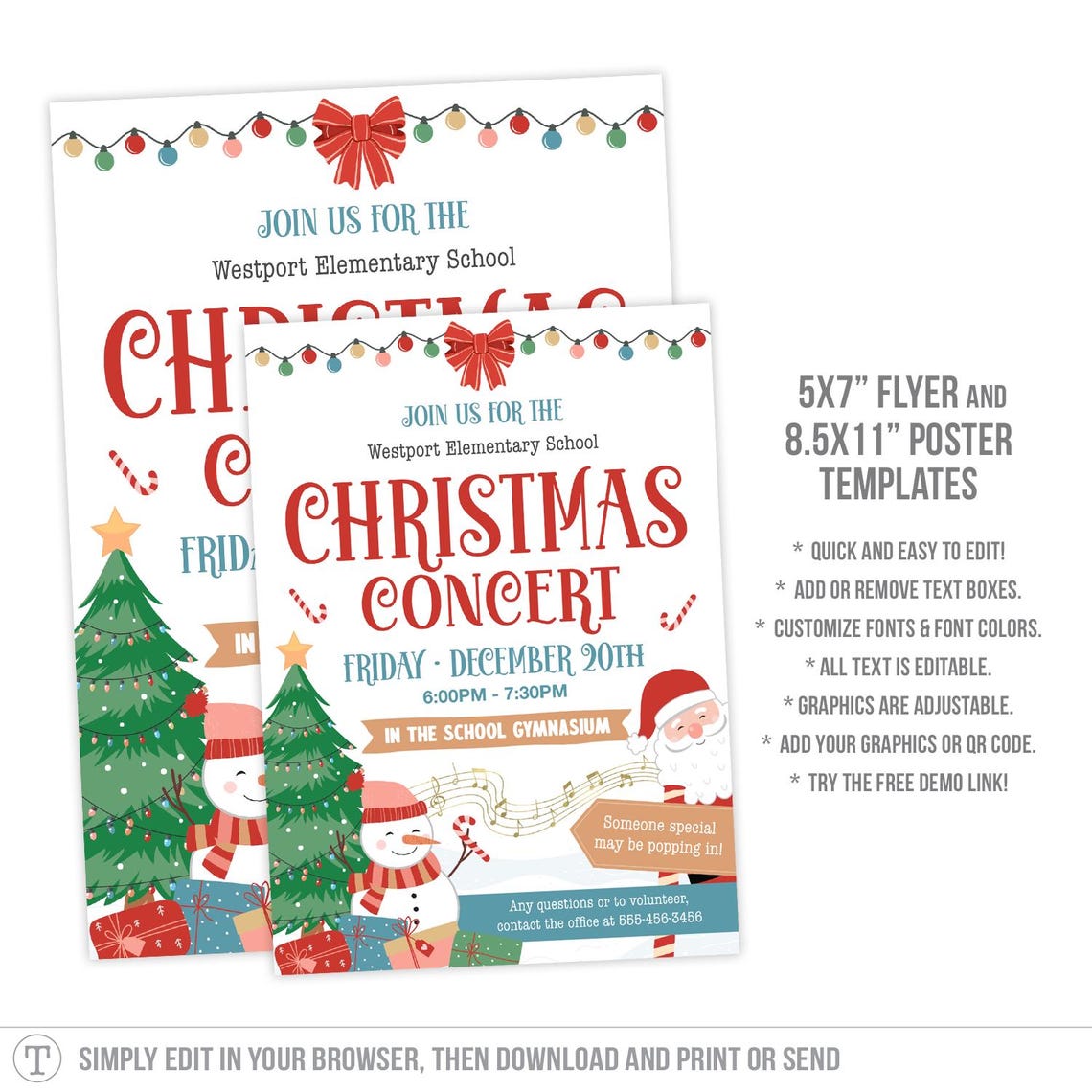 Christmas Concert Invitation and Poster: Editable School Christmas ...
