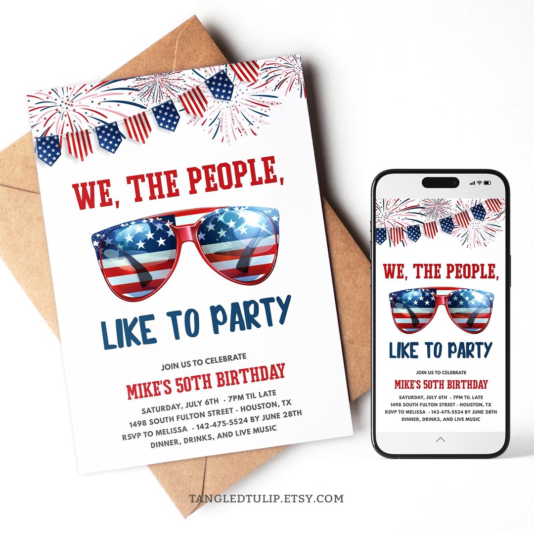 USA Birthday Invitation | Man Patriotic USA Birthday Party Invite ...