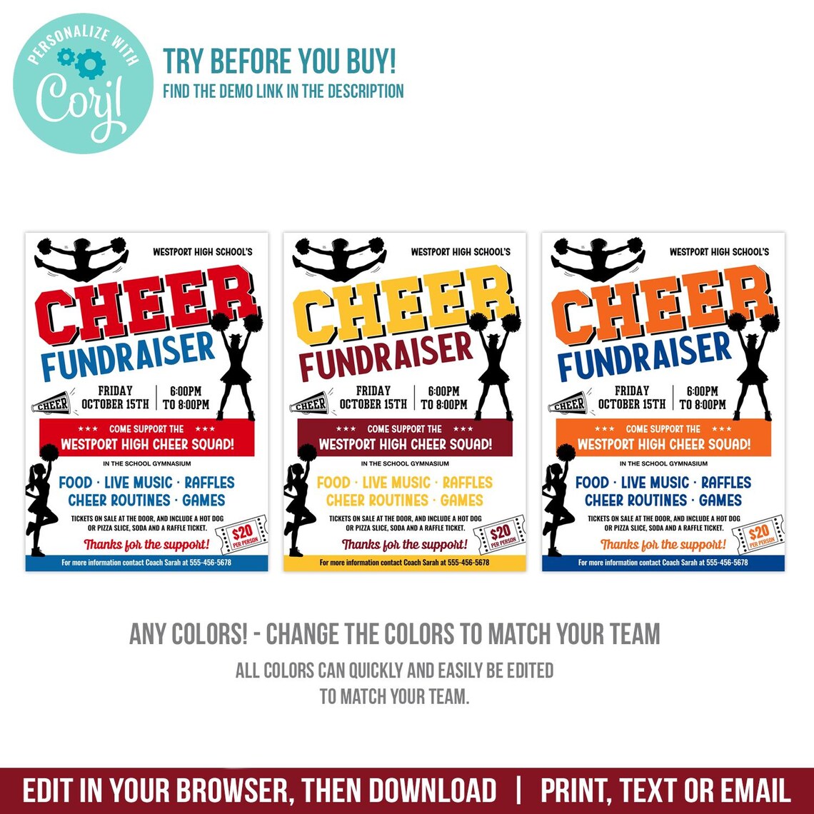 Cheer Fundraiser Flyer | School Cheerleading Event Poster | Printable ...