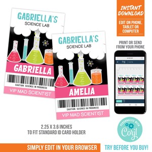 Science Birthday ID Badge, VIP Mad Scientist Badge Lanyard, Girl ...