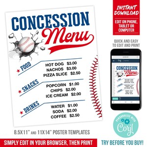 Baseball Concession Template, Concession Stand Sign Baseball ...