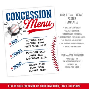 Baseball Concession Template, Concession Stand Sign Baseball ...