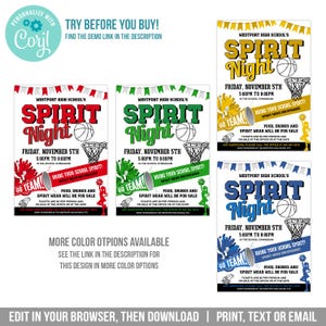School Spirit Night Flyer, Editable Basketball Spirit Night Poster ...