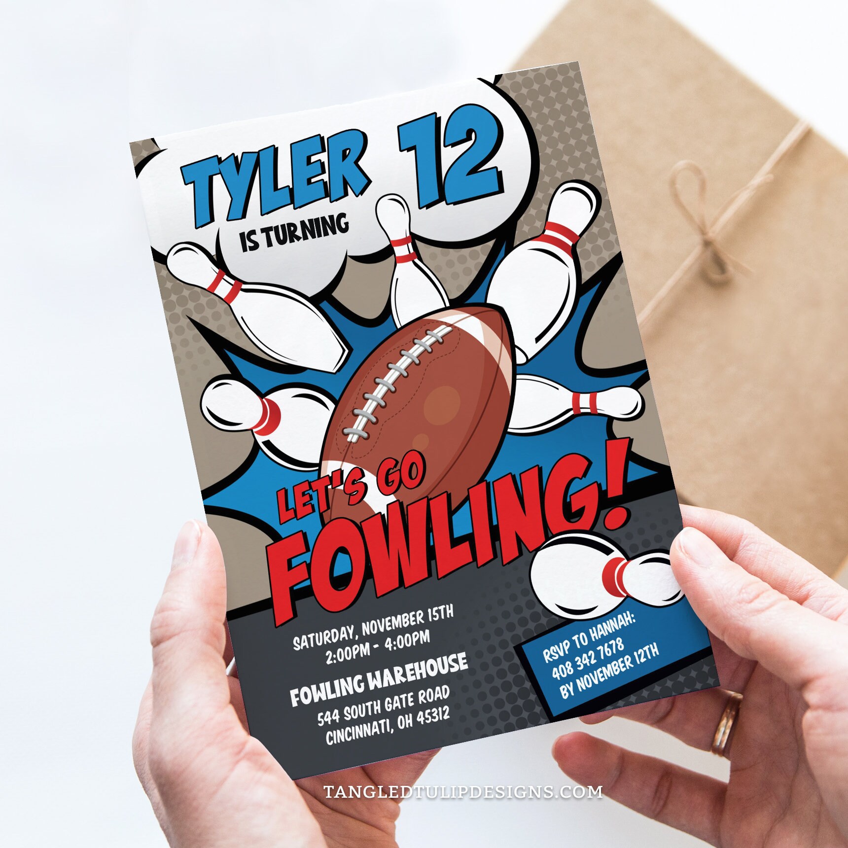 Fowling Birthday Invitation, Editable Fowling Party Invite Template ...