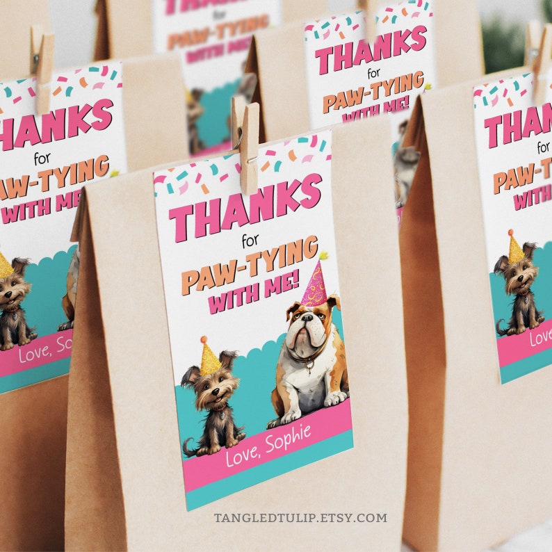 Puppy Birthday Thank You Favor Tags | Paw-ty Party Favor Tag Template ...