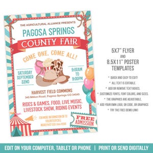 County Fair Flyer and Poster Template, Editable County Fair Invitation ...