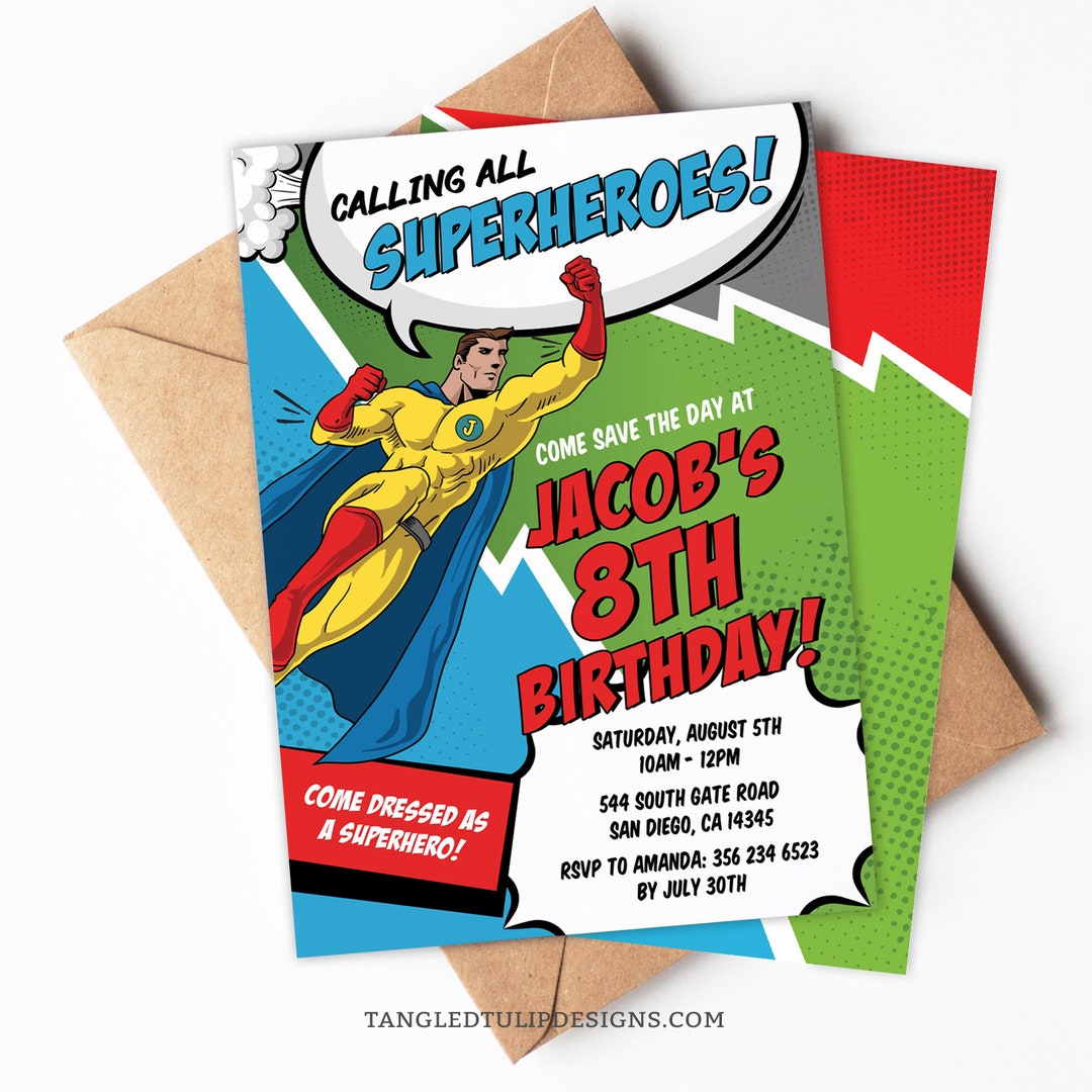 Editable Superhero Birthday Invitation for a Boy Super Hero Party ...