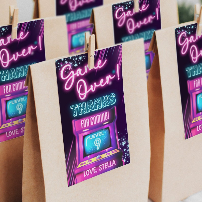 Arcade Birthday Thank You Favor Tags | Arcade Party Favor Tag Template ...