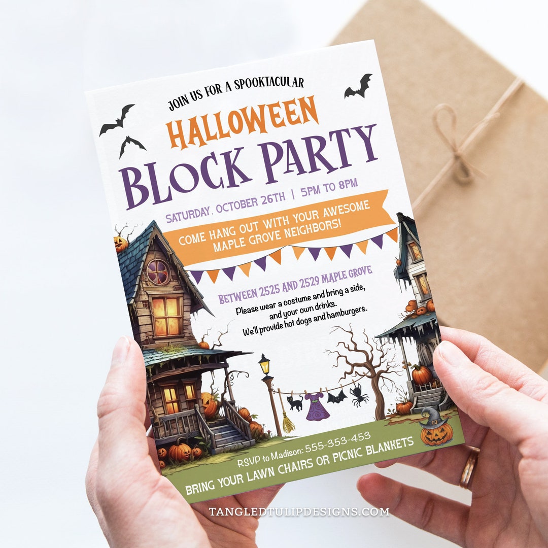 Editable Halloween Block Party Invite, Neighborhood Street Party Invite ...