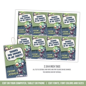 Editable Zombie Birthday Party Thank You Tags Zombies Apocalypse Favor ...