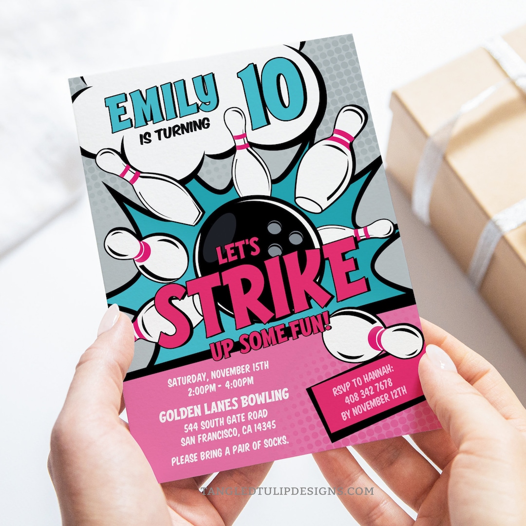 Bowling Birthday Invitation | Girl Strike Bowling Party Invite ...