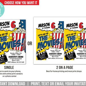 Movie Birthday Invitation | Boy Movies Popcorn Birthday Party Invite ...