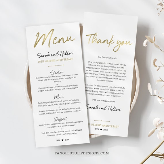 50th wedding anniversary dinner menu | Honestweddingadvice.com